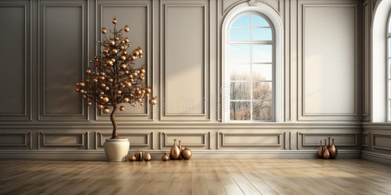 Generative Ai Illustration of Empty Room with Decorated Christmas Tree ...