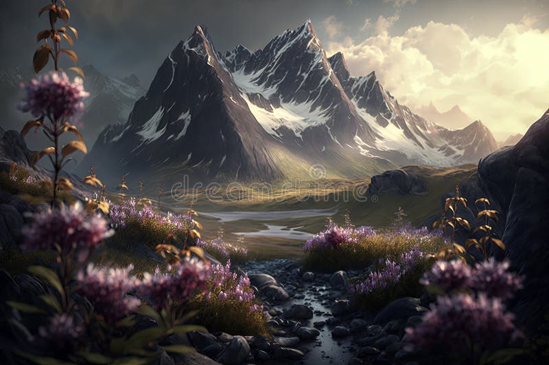 Generative AI Illustration Epic Wilderness Landscape of Dramatic ...