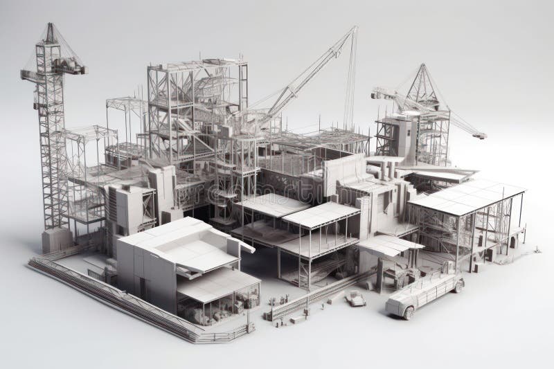 Generative AI Illustration. of a Factory with Cranes on a White ...
