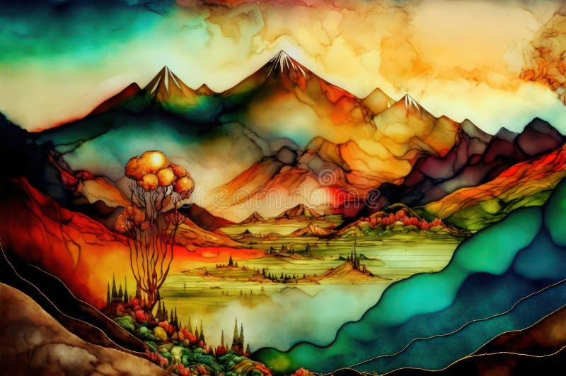 Generative AI Illustration of Fantasy Landscape Created Using Cel ...