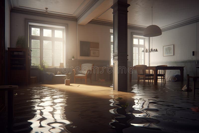 Flooded flat interior stock illustration. Illustration of room - 283818775