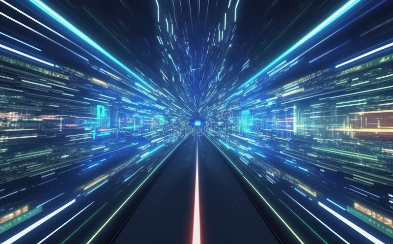 Generative AI Illustration of Futuristic Corridor with Glowing Lights ...