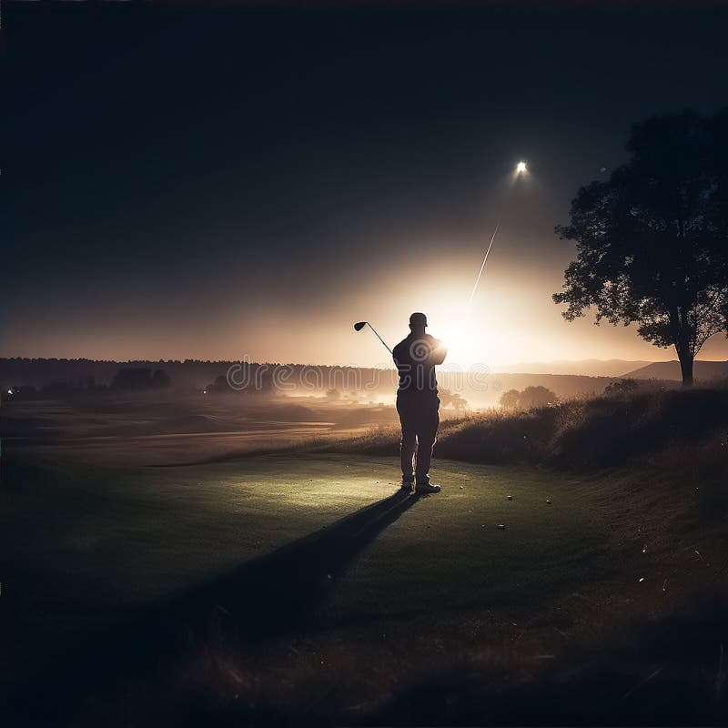 Generative Ai Illustration of a Golf Player on Sunset Stock ...