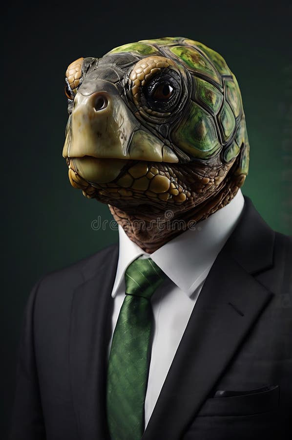 Green Turtle in an Elegant White Suit, Generative AI Stock Illustration ...