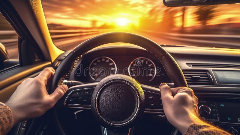 Generative Ai Illustration of Hands on Car Driver on Steering Wheel ...