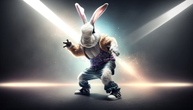 Generative AI Illustration: Hilarious Easter Bunny Dancing on Stage for ...