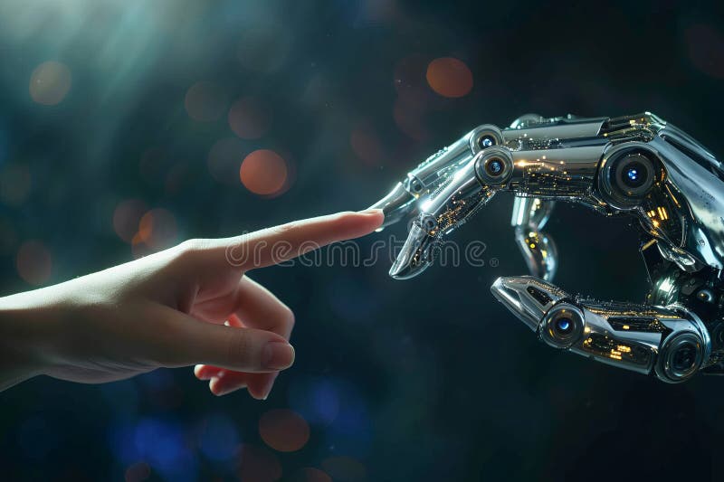 Generative AI Illustration:Human Hand Touching Fingers with a Robot ...