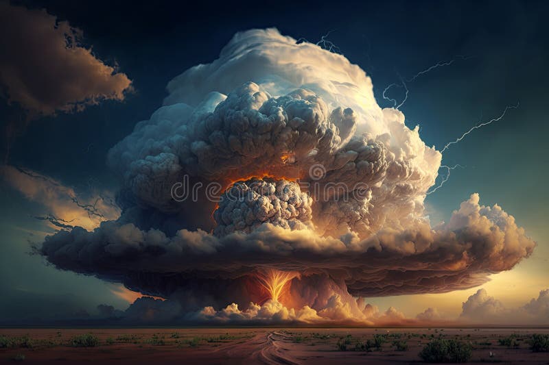 Generative AI Illustration Image of Nuclear Explosion Mushroom Cloud ...