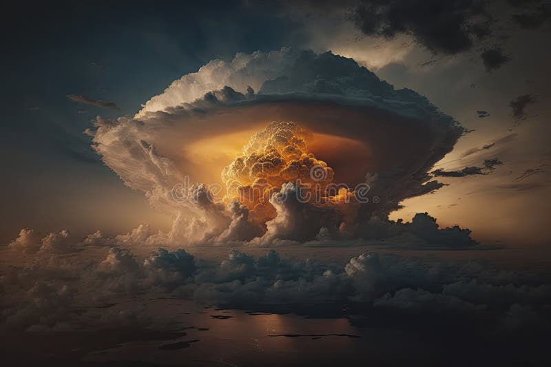 Generative AI Illustration Image of Nuclear Explosion Mushroom Cloud ...