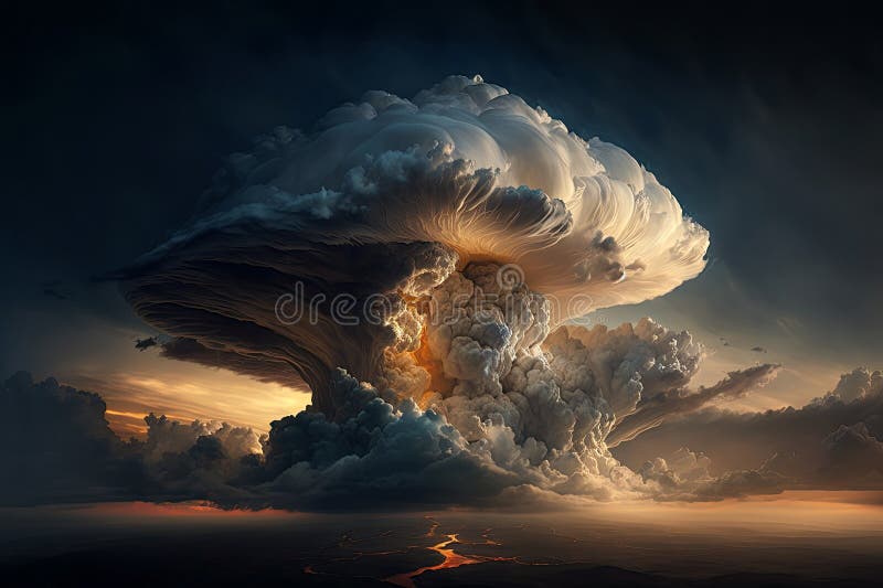 Generative AI Illustration Image of Nuclear Explosion Mushroom Cloud ...