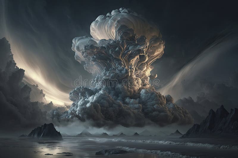 Generative AI Illustration Image of Nuclear Explosion Mushroom Cloud ...