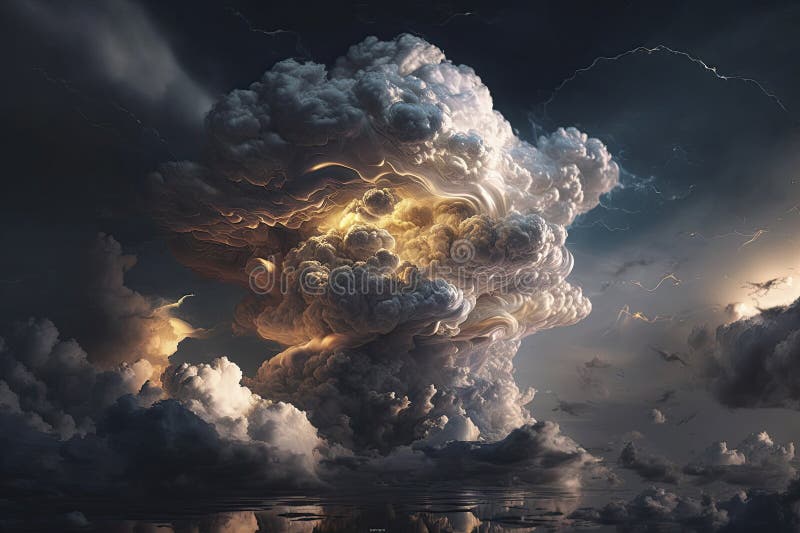 Generative AI Illustration Image of Nuclear Explosion Mushroom Cloud ...