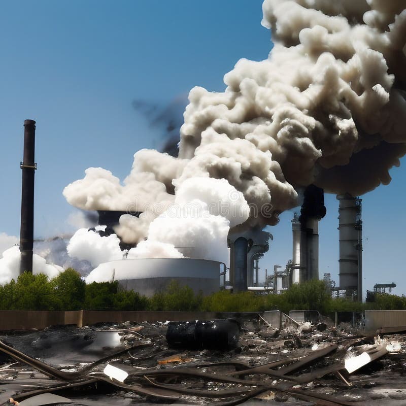 Generative AI Illustration of a Industrial Facility Damaged from an ...
