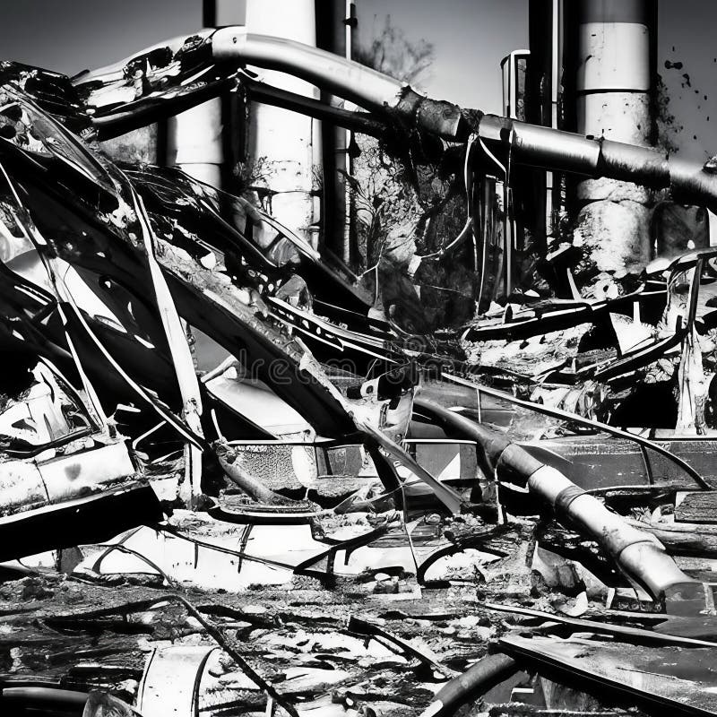 Generative AI Illustration of a Industrial Facility Damaged from an ...