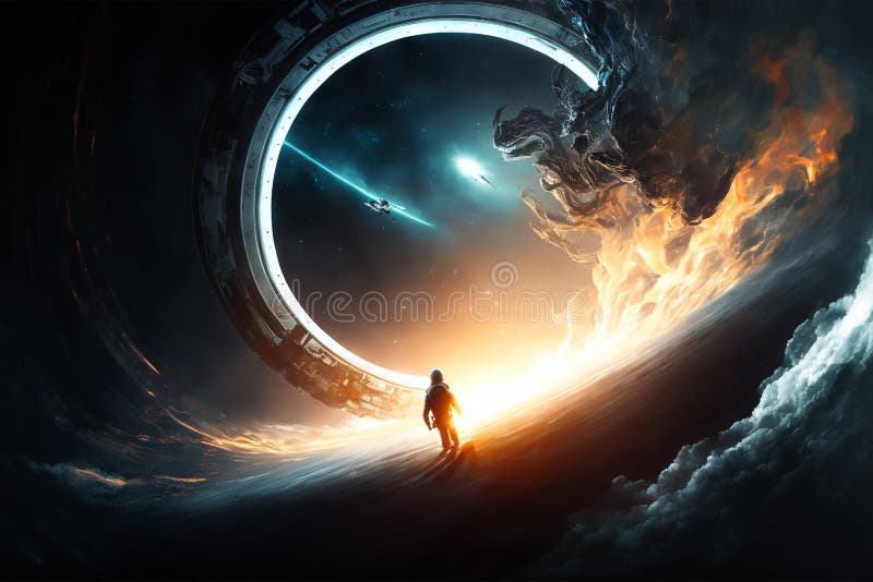 Generative AI Illustration of Interstellar Cosmonaut Finding Space ...