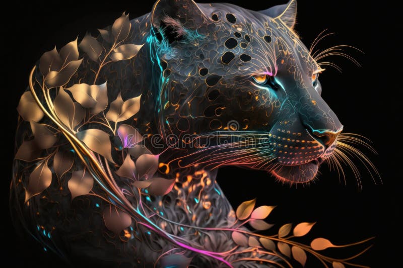 Generative AI Illustration of a Leopard with a Floral Ornament and ...