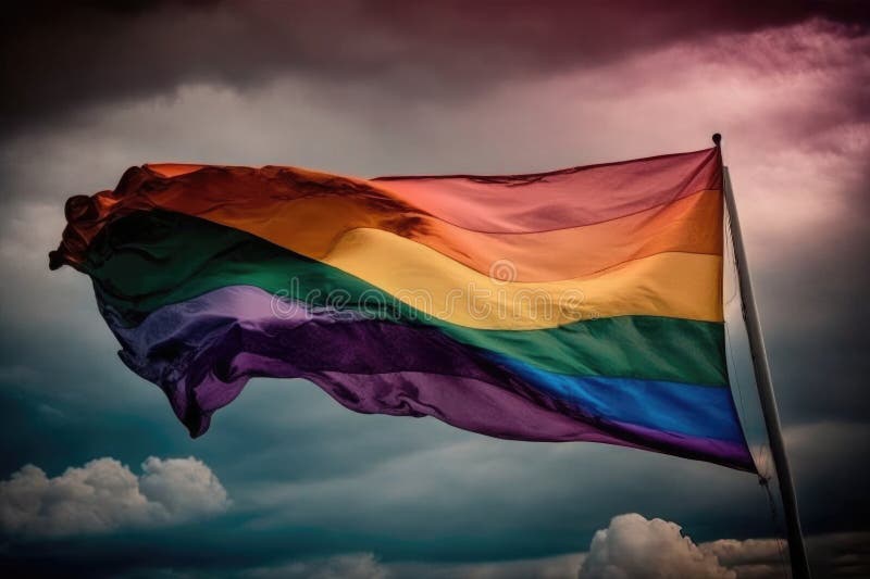 Ai Generated Closeup Rainbow Flag Of Lgbt Community Blowing In Wind