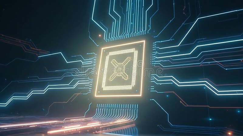 Light Beams from Large Computer Chips Stock Illustration - Illustration ...