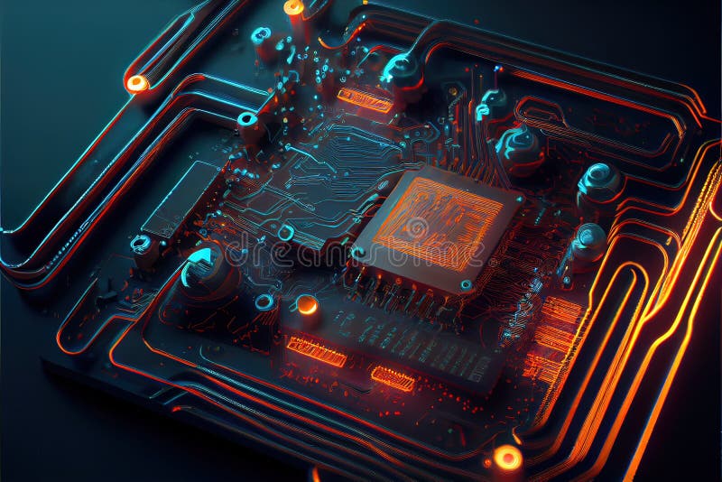 Generative AI Illustration of Macro Shot of Circuit Cyberspace Board ...