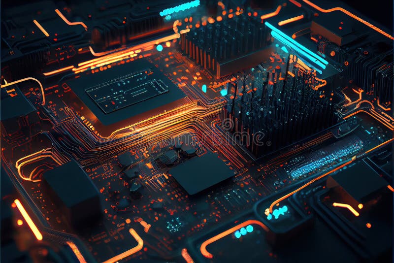 Generative AI Illustration of Macro Shot of Circuit Cyberspace Board ...