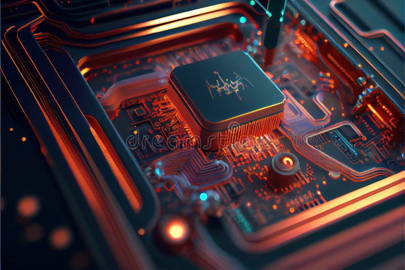 Generative AI Illustration of Macro Shot of Circuit Cyberspace Board ...