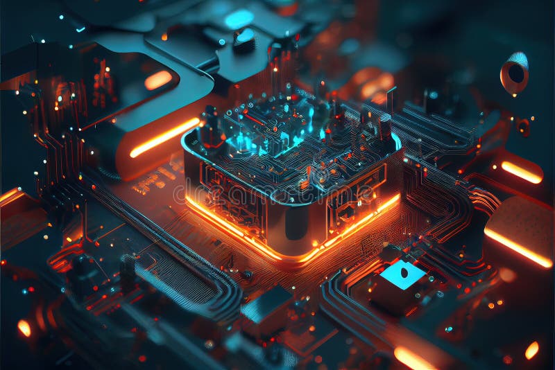 Generative AI Illustration of Macro Shot of Circuit Cyberspace Board ...