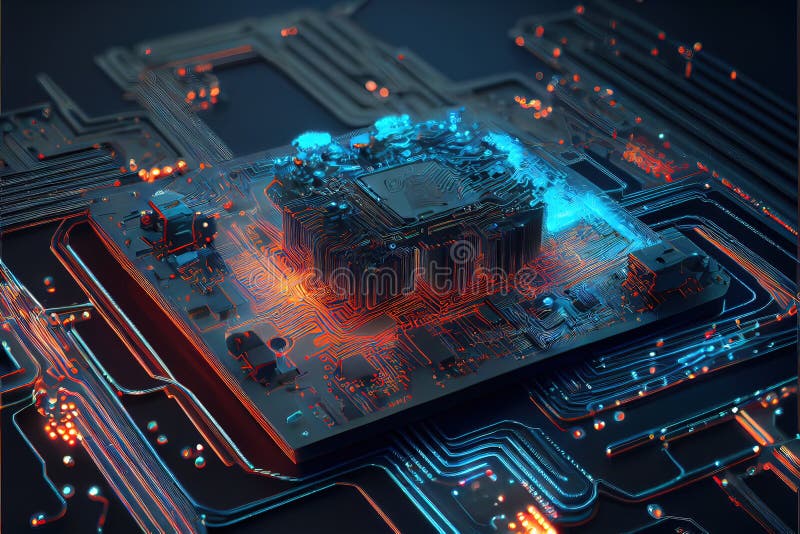 Generative AI Illustration of Macro Shot of Circuit Cyberspace Board ...