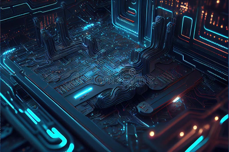 Generative AI Illustration of Macro Shot of Circuit Cyberspace Board ...