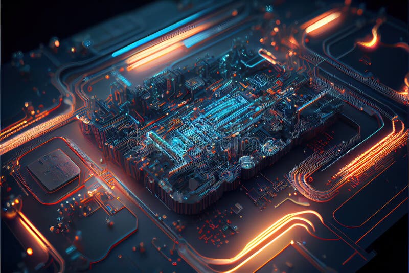 Generative AI Illustration of Macro Shot of Circuit Cyberspace Board ...