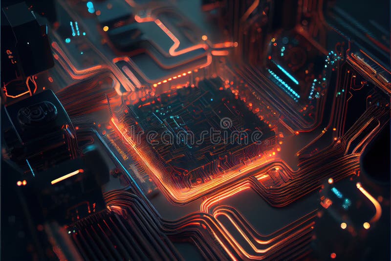 Generative AI Illustration of Macro Shot of Circuit Cyberspace Board ...