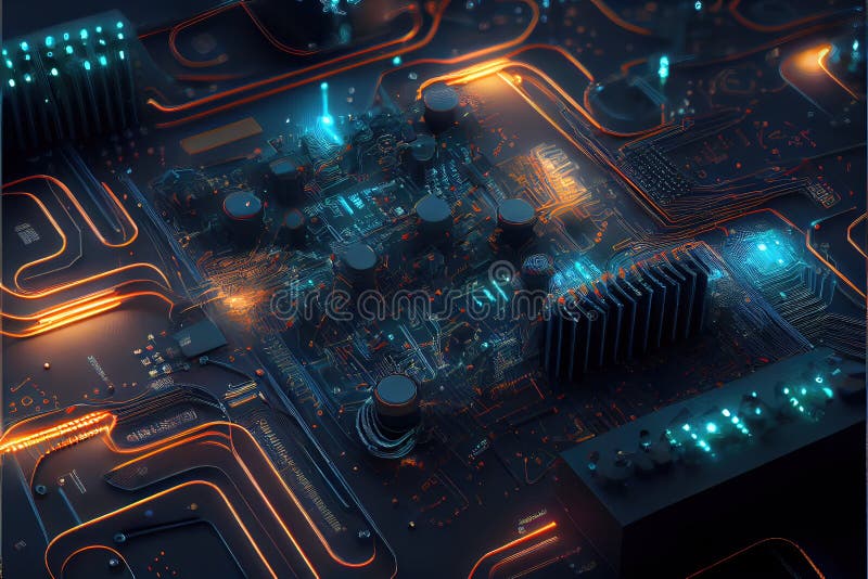 Generative AI Illustration of Macro Shot of Circuit Cyberspace Board ...