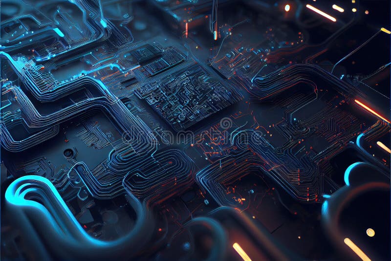 Generative AI Illustration of Macro Shot of Circuit Cyberspace Board ...