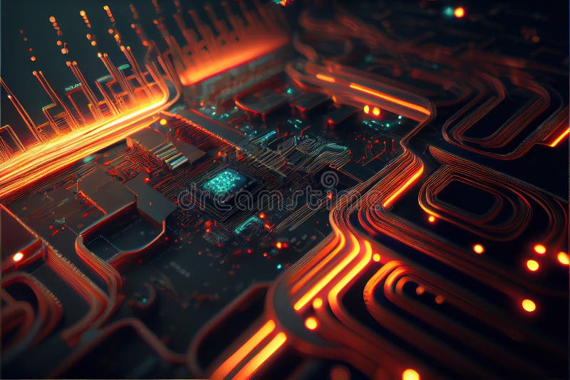 Generative AI Illustration of Macro Shot of Circuit Cyberspace Board ...
