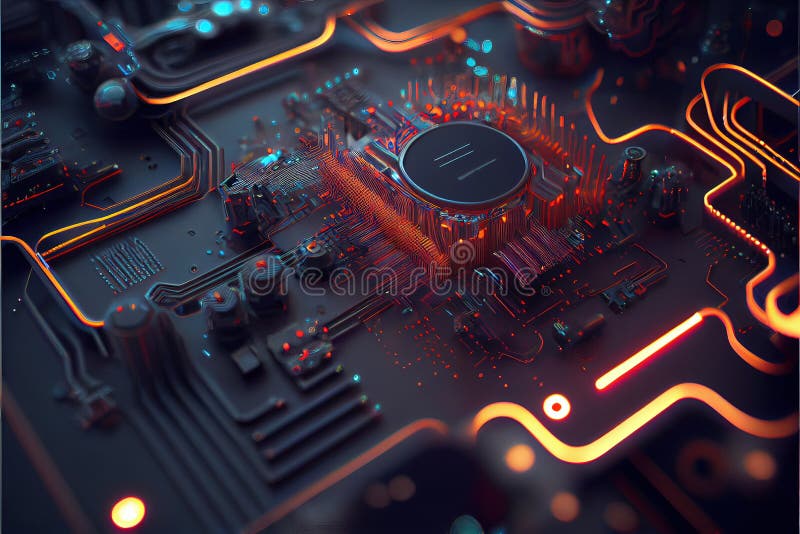 Generative AI Illustration of Macro Shot of Circuit Cyberspace Board ...