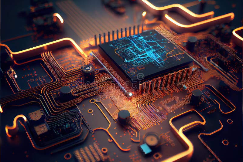 Generative AI Illustration of Macro Shot of Circuit Cyberspace Board ...