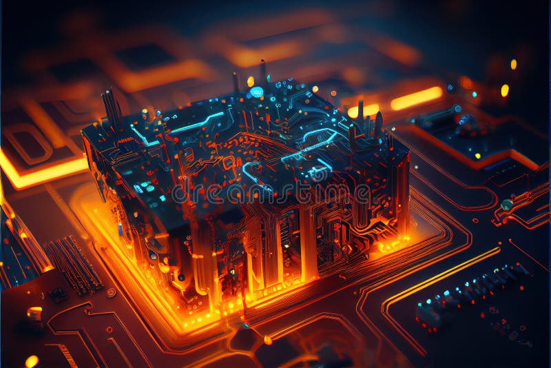 Generative AI Illustration of Macro Shot of Circuit Cyberspace Board ...