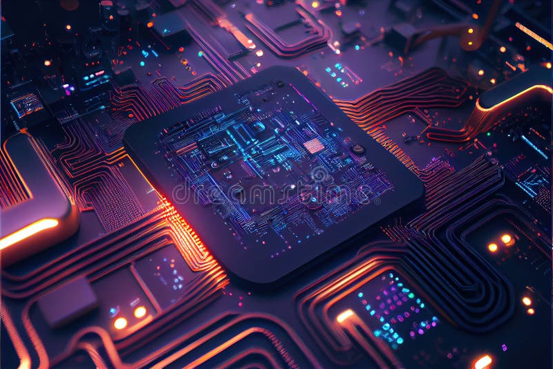 Generative AI Illustration of Macro Shot of Circuit Cyberspace Board ...