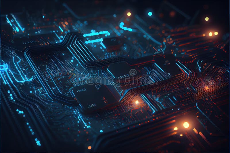 Generative AI Illustration of Macro Shot of Circuit Cyberspace Board ...