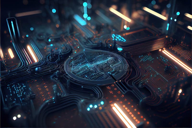 Generative AI Illustration of Macro Shot of Circuit Cyberspace Board ...