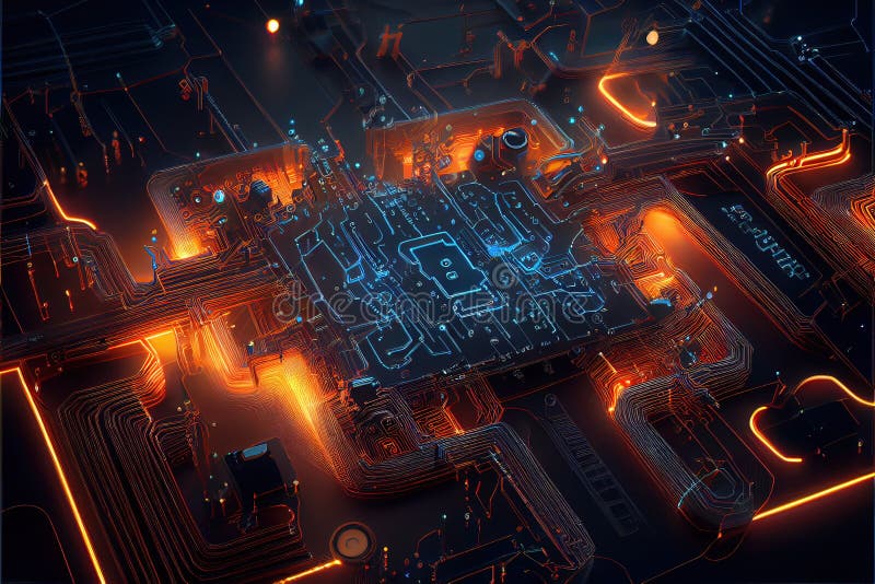 Generative AI Illustration of Macro Shot of Circuit Cyberspace Board ...