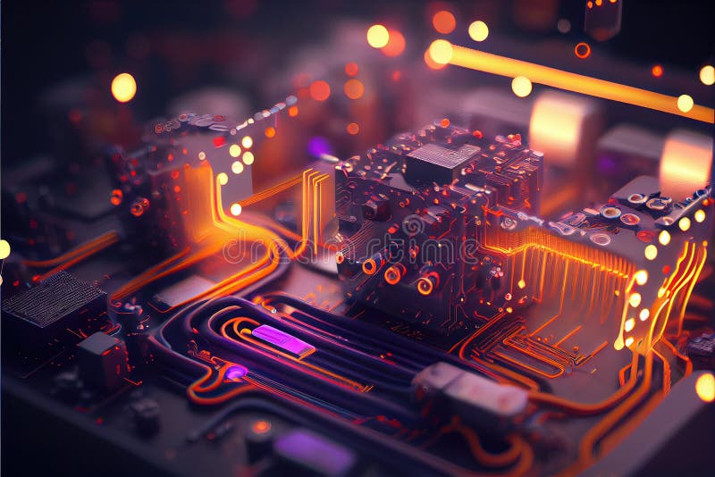 Generative AI Illustration of Macro Shot of Circuit Cyberspace Board ...