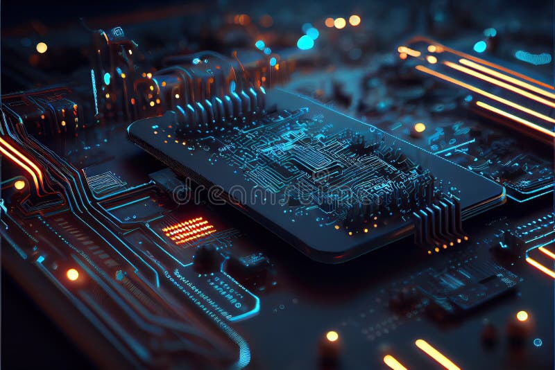 Generative AI Illustration of Macro Shot of Circuit Cyberspace Board ...