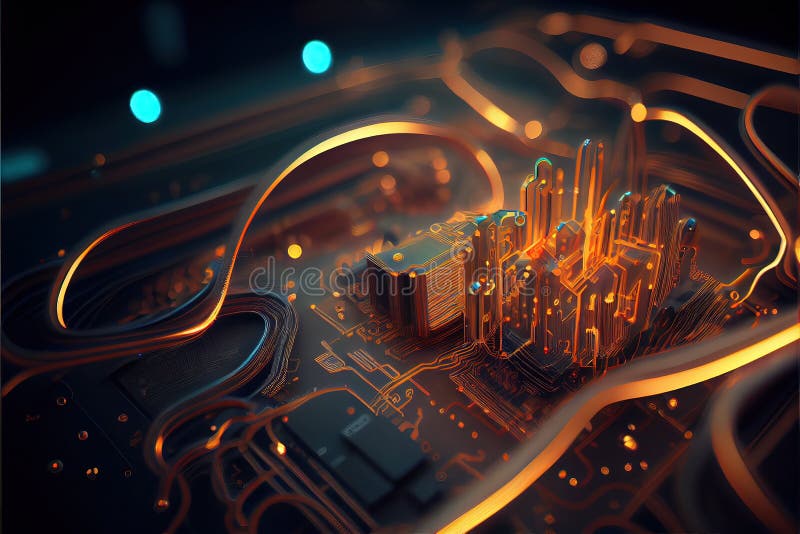 Generative AI Illustration of Macro Shot of Circuit Cyberspace Board ...