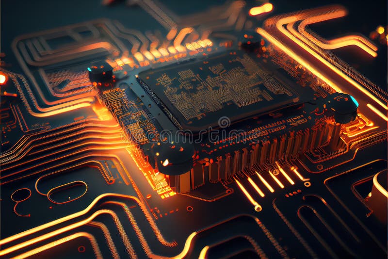 Generative AI Illustration of Macro Shot of Circuit Cyberspace Board ...