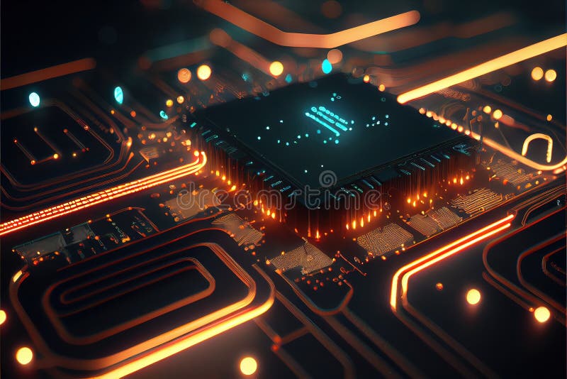 Generative AI Illustration of Macro Shot of Circuit Cyberspace Board ...
