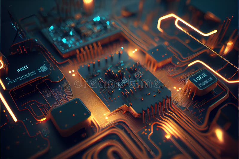 Generative AI Illustration of Macro Shot of Circuit Cyberspace Board ...