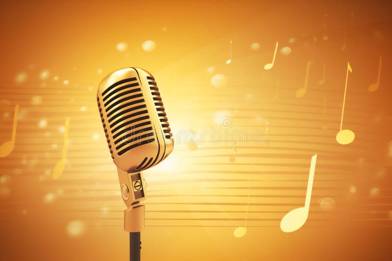 Generative AI Illustration of a Microphone with Abstract Musical Notes ...
