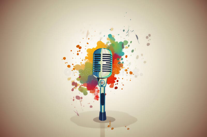 Generative AI Illustration of a Microphone with Colorful Abstract ...