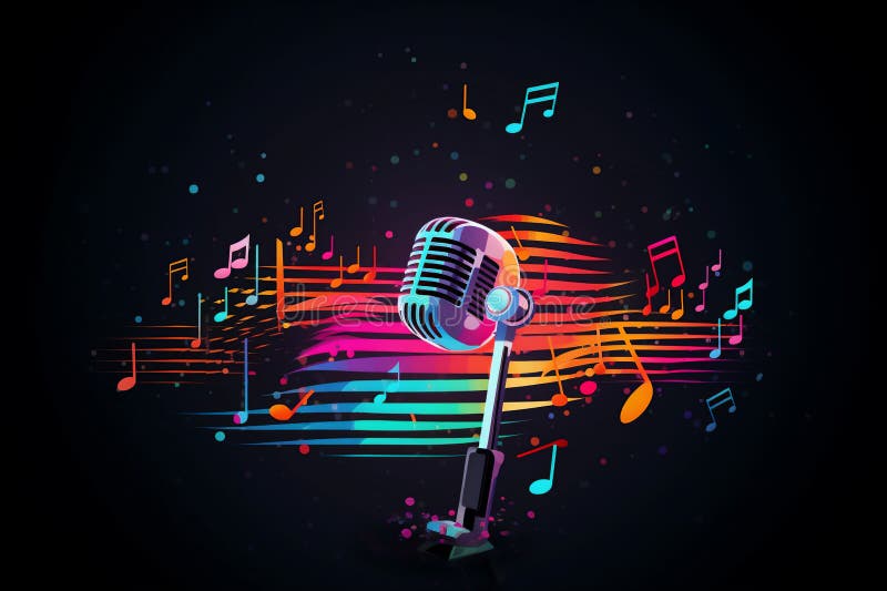 Generative AI Illustration of a Microphone with Colorful Abstract ...