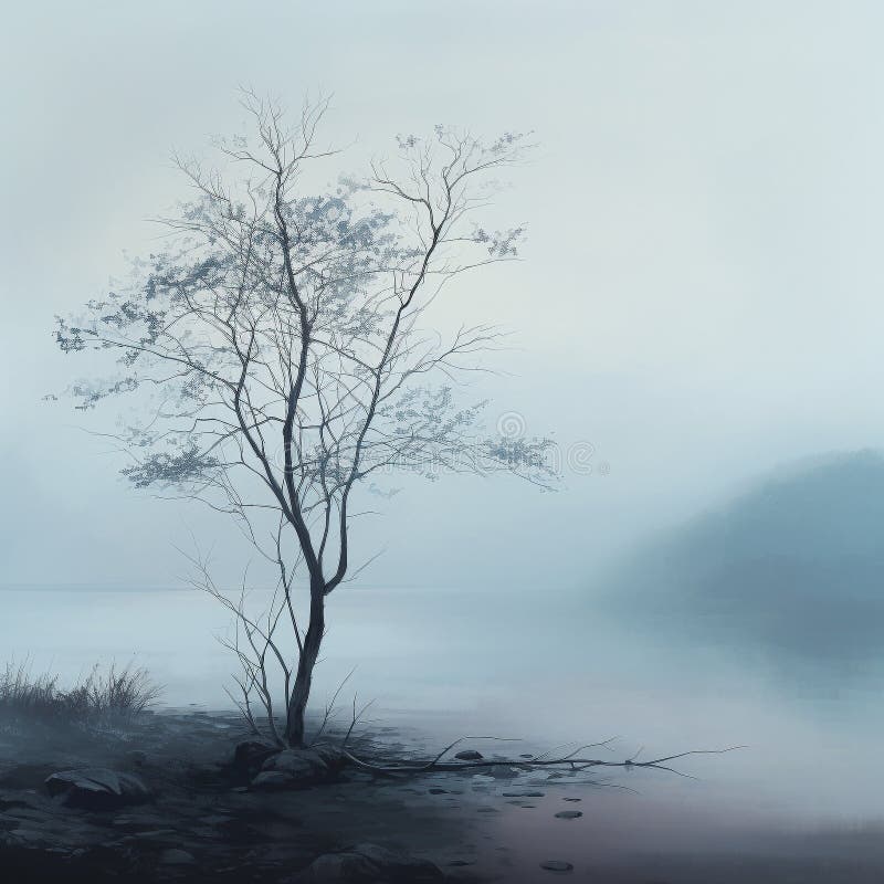 Generative Ai Illustration. Misty Tree Landscape Stock Image - Image of ...